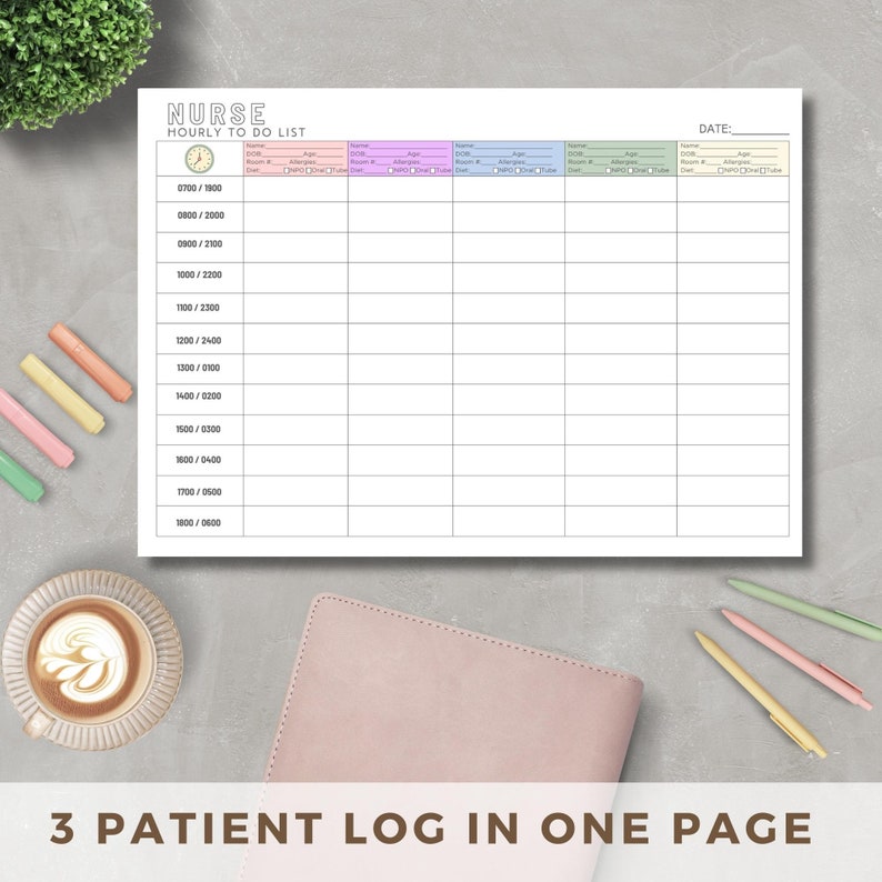 5 Patient Printable Daily Nurse Hourly Rounding to Do List INSTANT ...