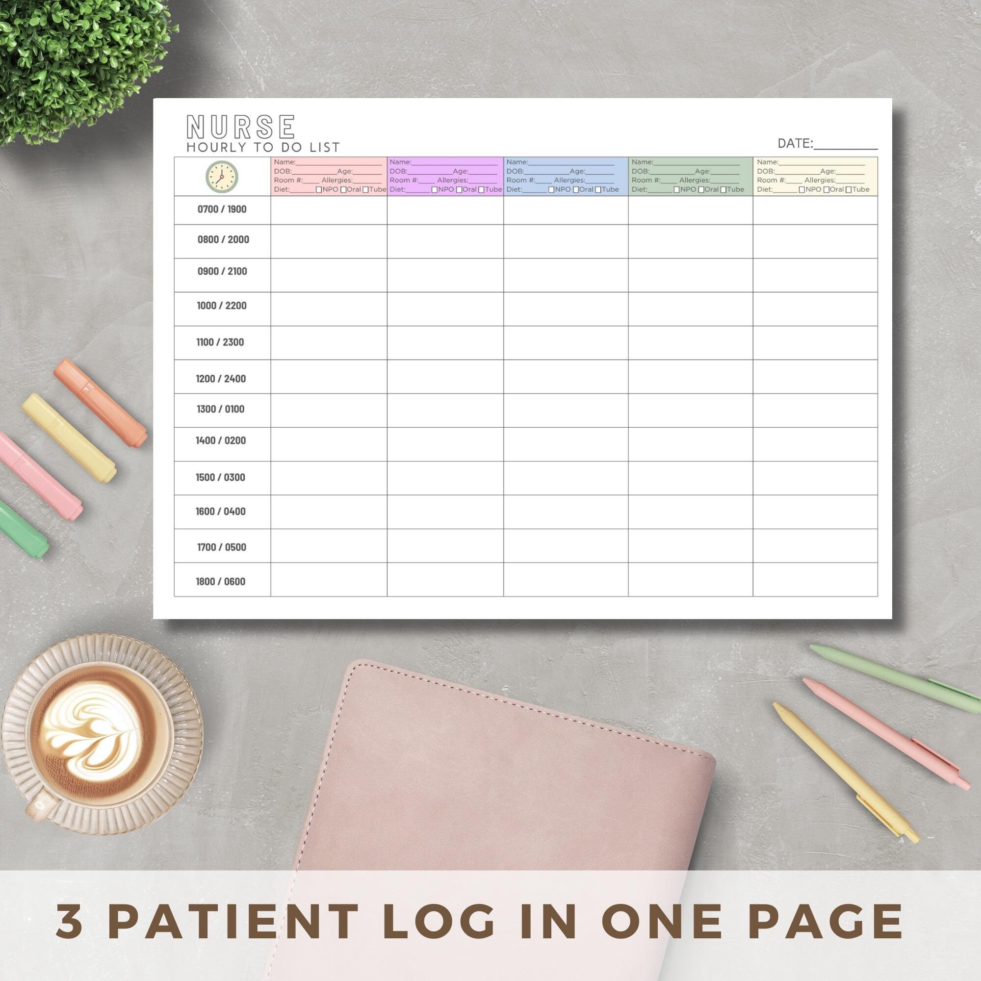 5 Patient Printable Daily Nurse Hourly Rounding to Do List INSTANT ...