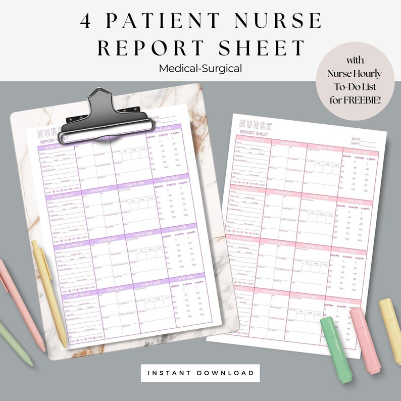 4 Patient Nurse Report Sheet Medical Surgical Nurse Printable INSTANT ...