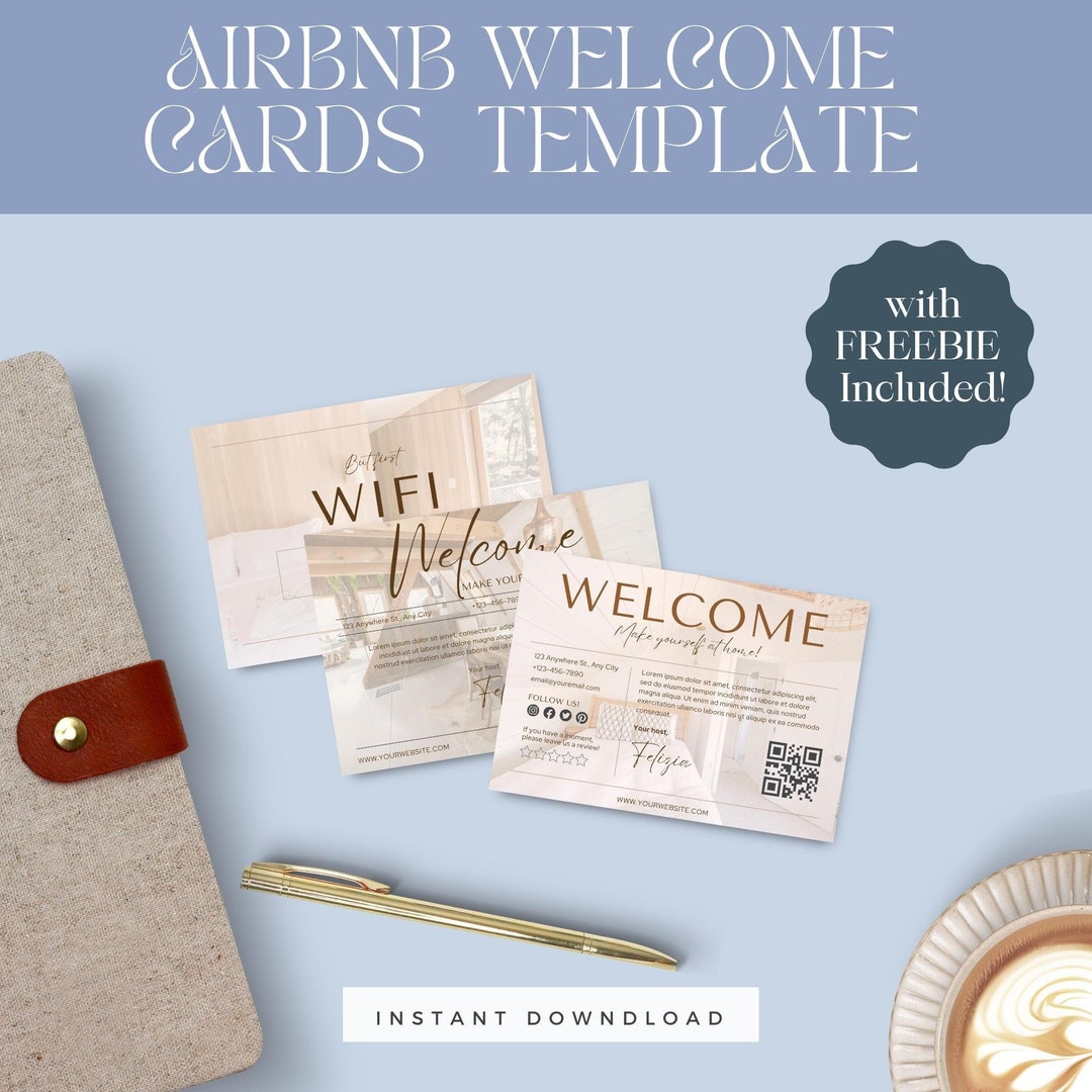 5 Customizable Airbnb Host Welcome Cards INSTANT DOWNLOAD Canva ...