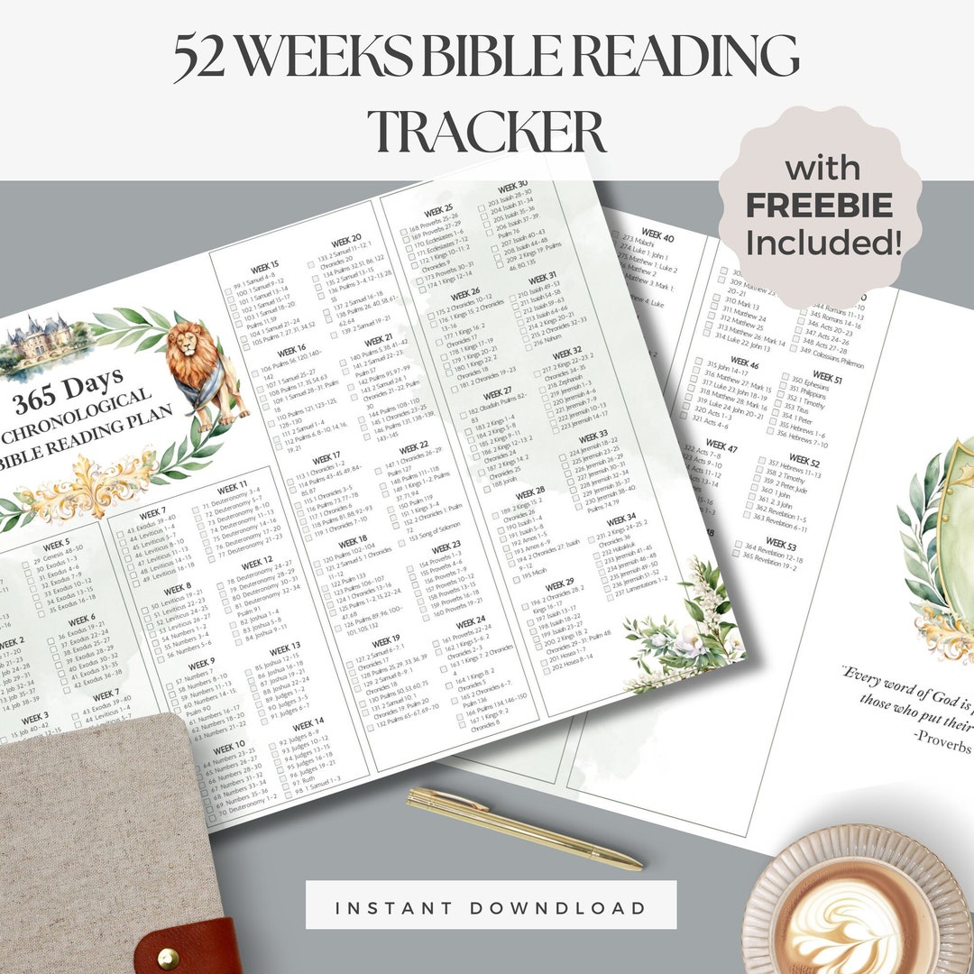 Chronological Bible Reading Plan Printable 52 Week Scripture Tracker INSTANT DOWNLOAD Christian ...