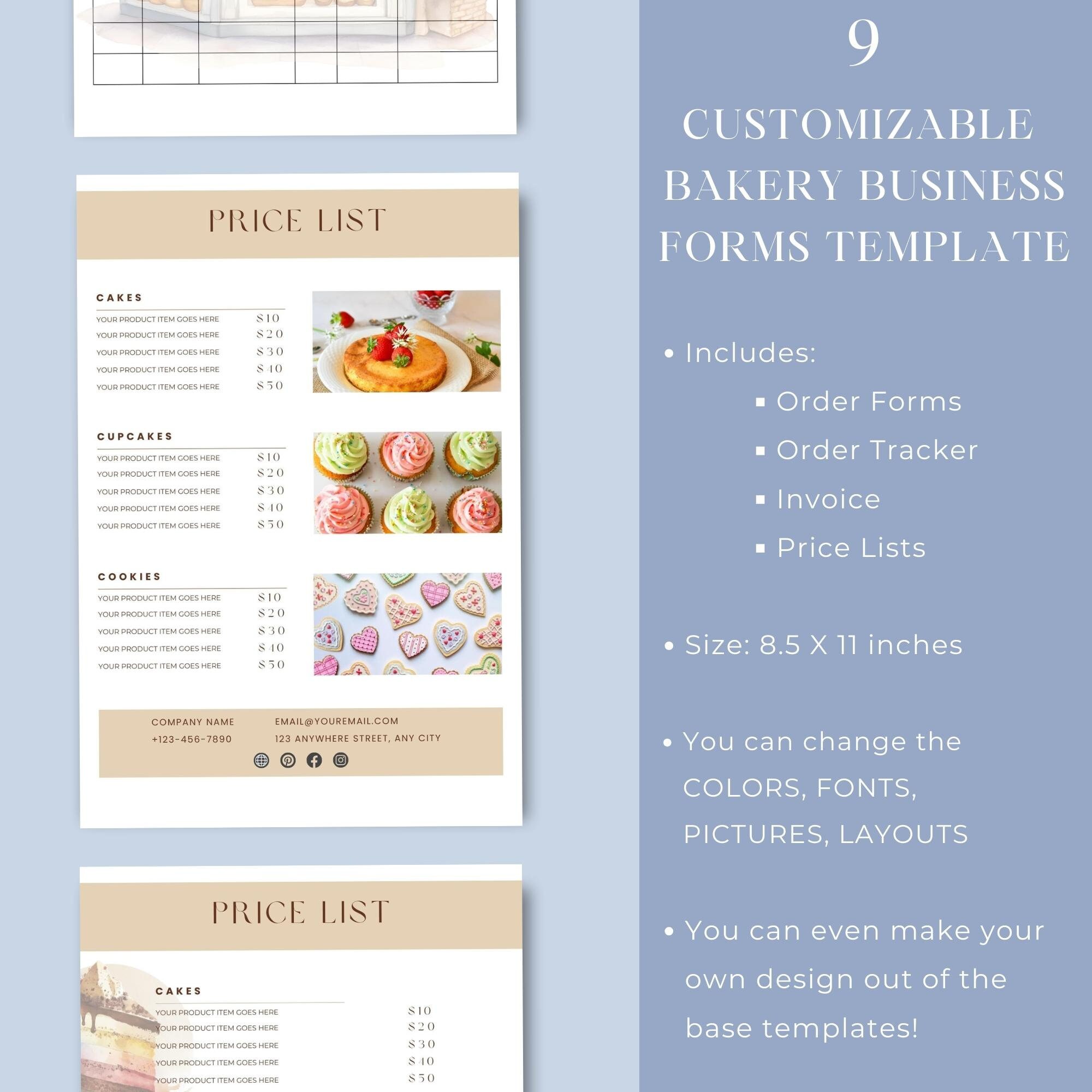 Customizable Bakery Business Forms INSTANT DOWNLOAD Editable Canva ...