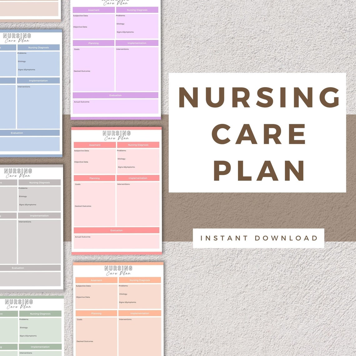 Nursing Student Essential Printable Care Plan Form INSTANT DOWNLOAD ...