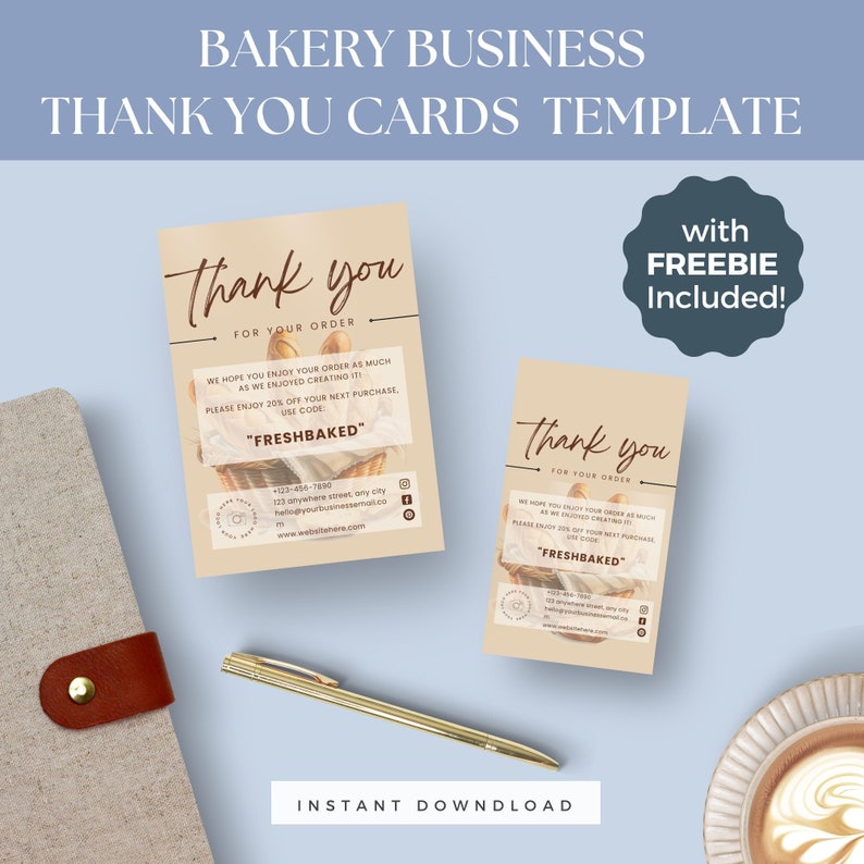 Editable Bakery Thank You Cards Canva Template INSTANT DOWNLOAD for ...