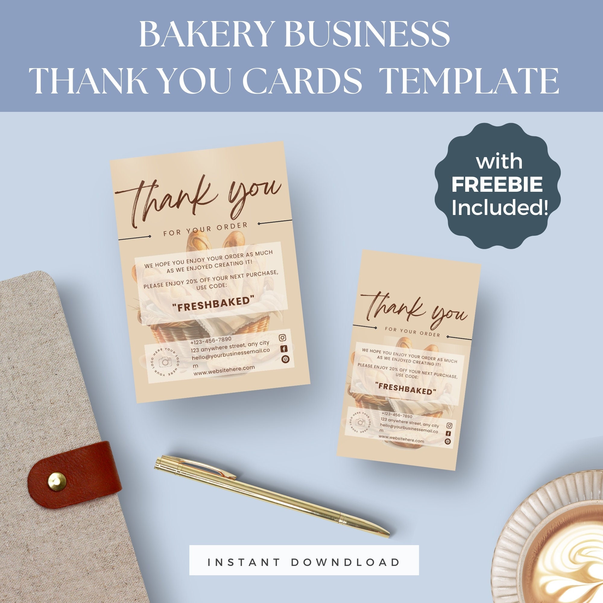 Editable Bakery Thank You Cards Canva Template INSTANT DOWNLOAD for ...
