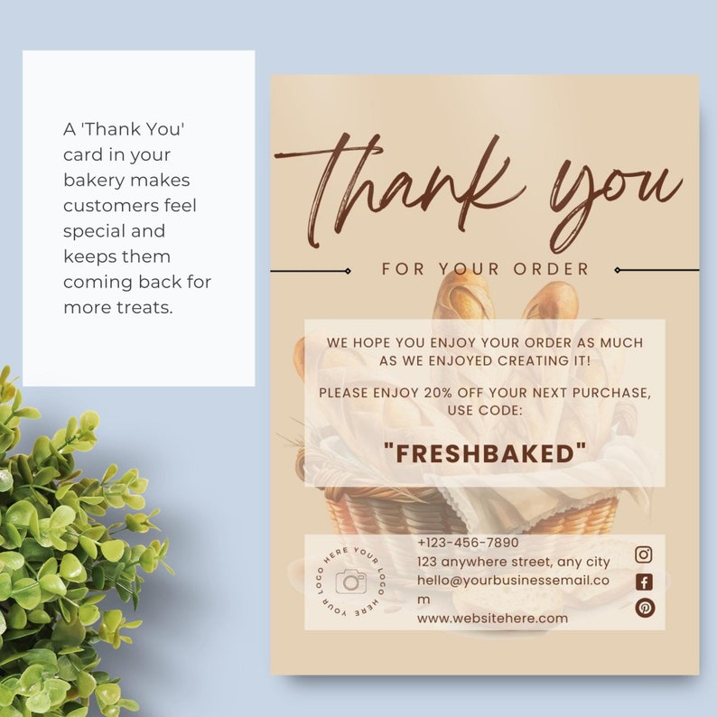 Editable Bakery Thank You Cards Canva Template INSTANT DOWNLOAD for ...