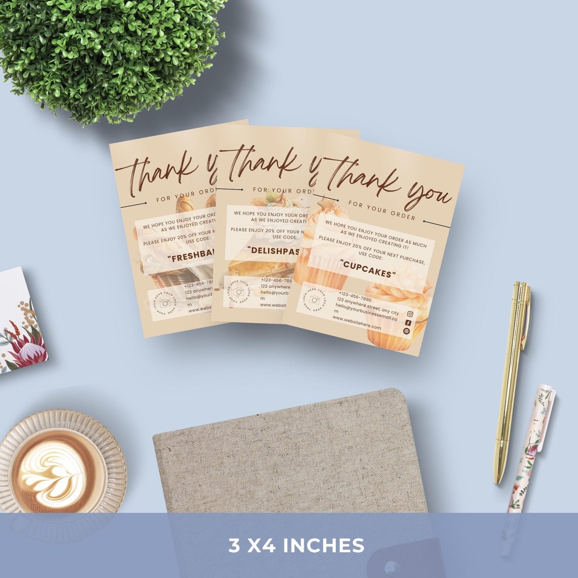Editable Bakery Thank You Cards Canva Template INSTANT DOWNLOAD for ...