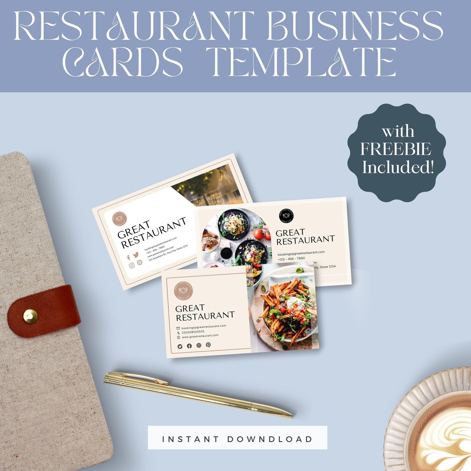 Editable Chef & Catering Business Cards Template INSTANT DOWNLOAD DIY ...