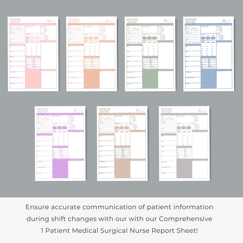 One Patient Nurse Report Sheet Medical Surgical Nurse Printable INSTANT ...