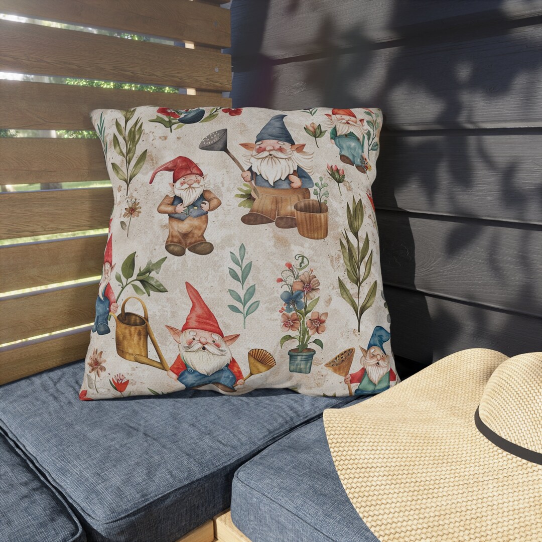 Enchanted Garden Gnomes & Vibrant Outdoor Pillows: UV and Water ...