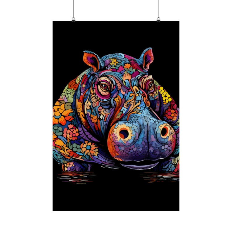 Beautiful Rustic ,bold Colorful and Bright Hippo Matte Vertical ...