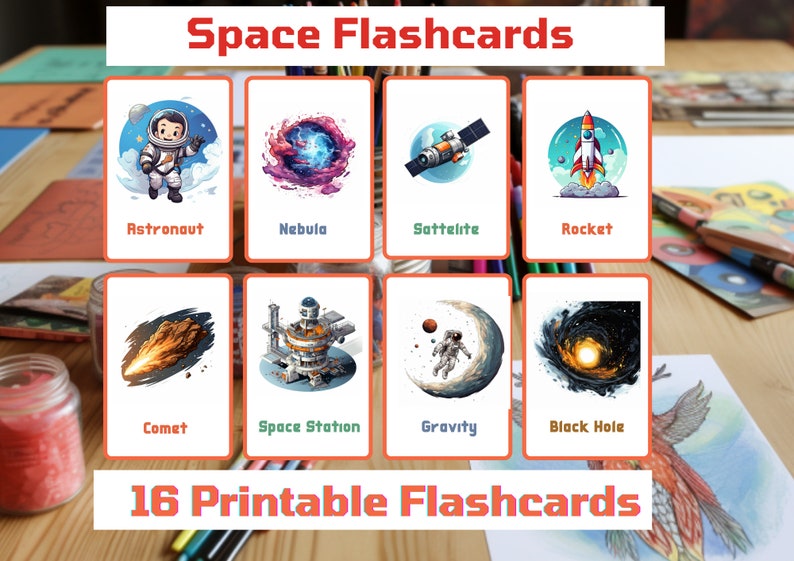 Flashcards for Kids 16 Space Themed Printable Cards for Children's ...