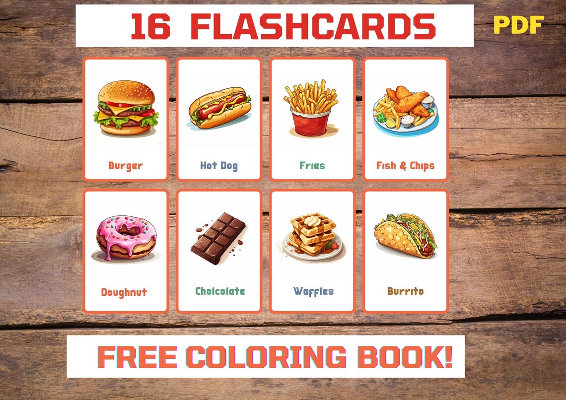 Fast Food Themed Flashcards 16 Printable Educational Flashcards for ...