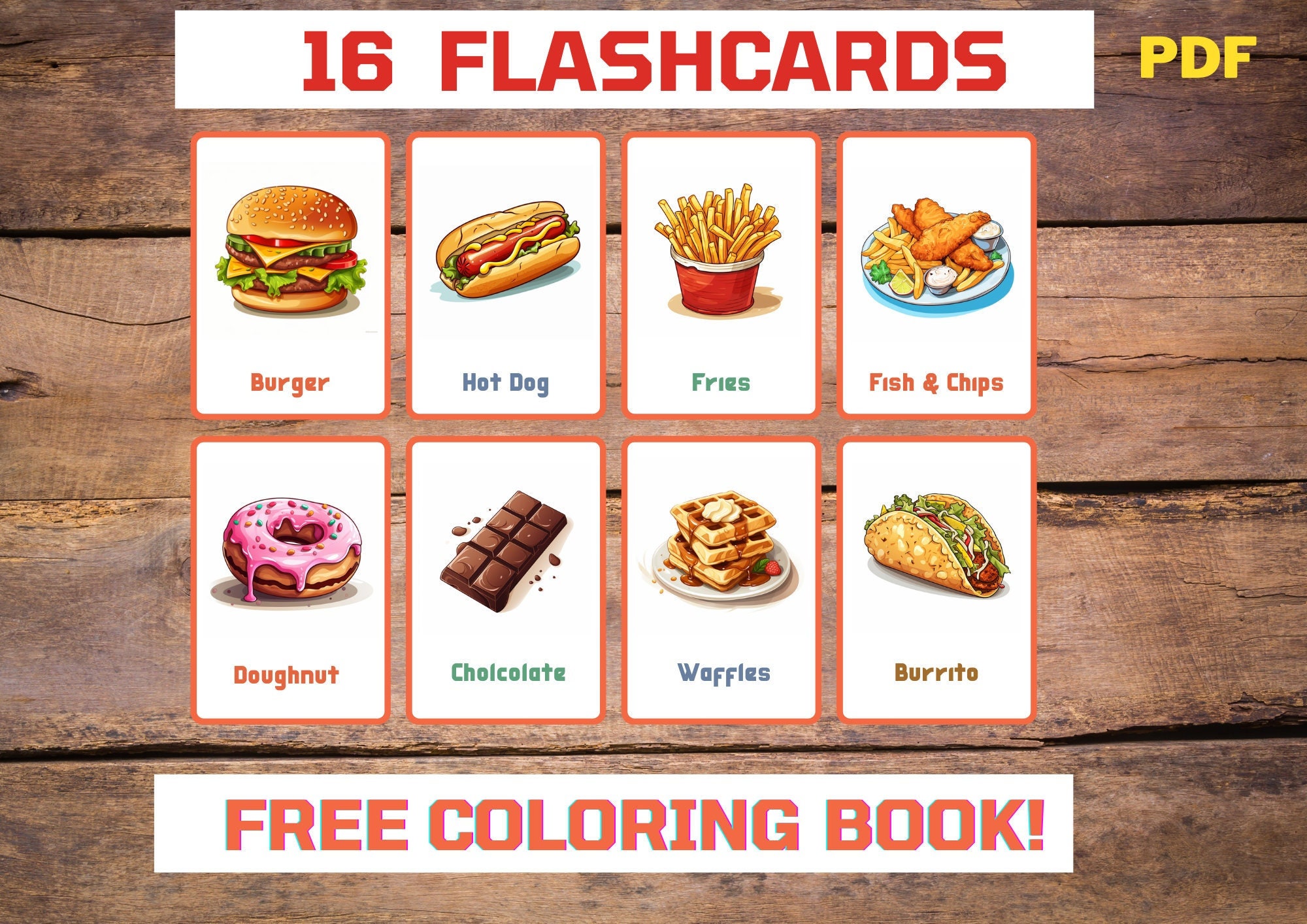 Fast Food Themed Flashcards 16 Printable Educational Flashcards for ...
