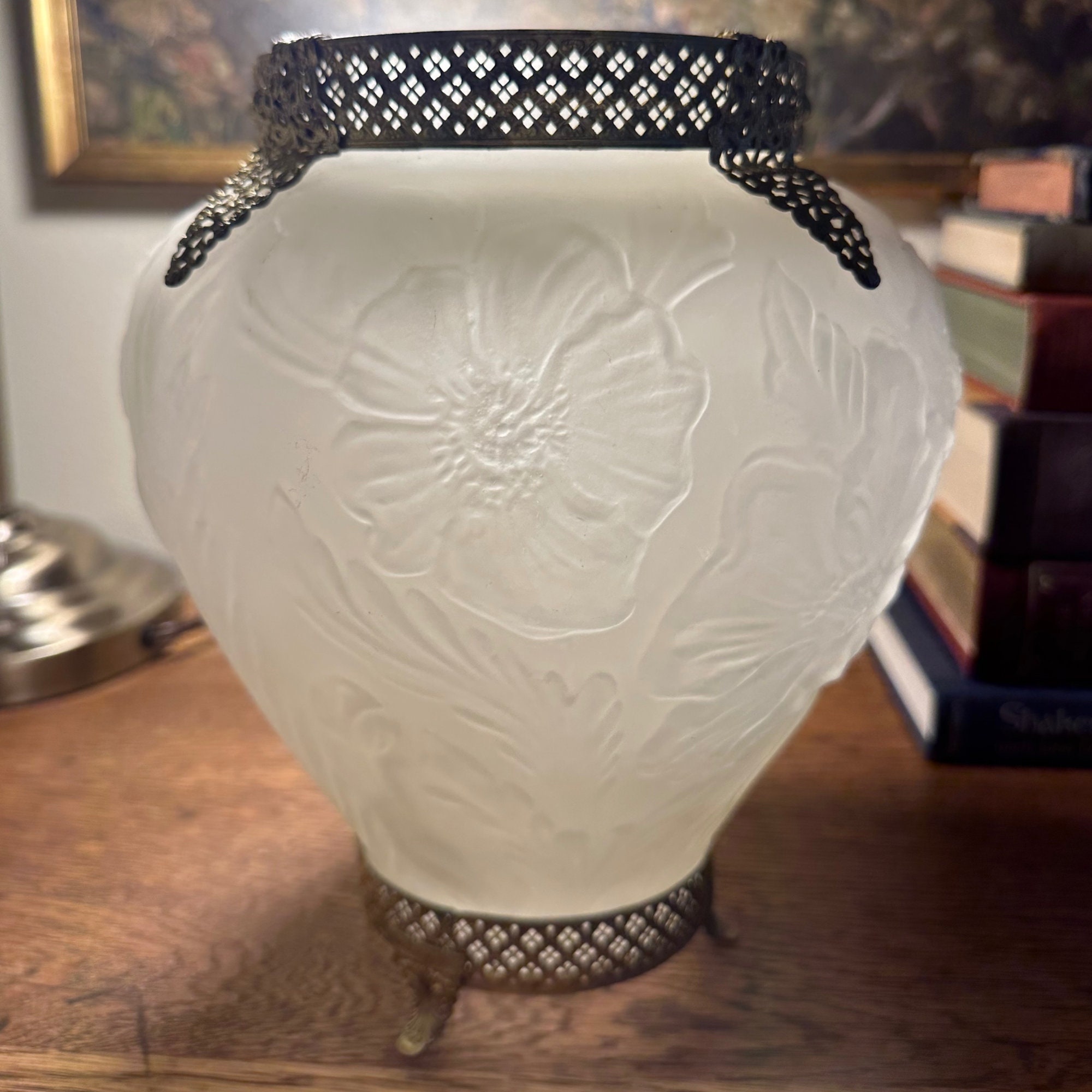 Antique 1930s Frosted Poppy Vase Art Deco Tiffin Co Vase Ormolu Trim ...