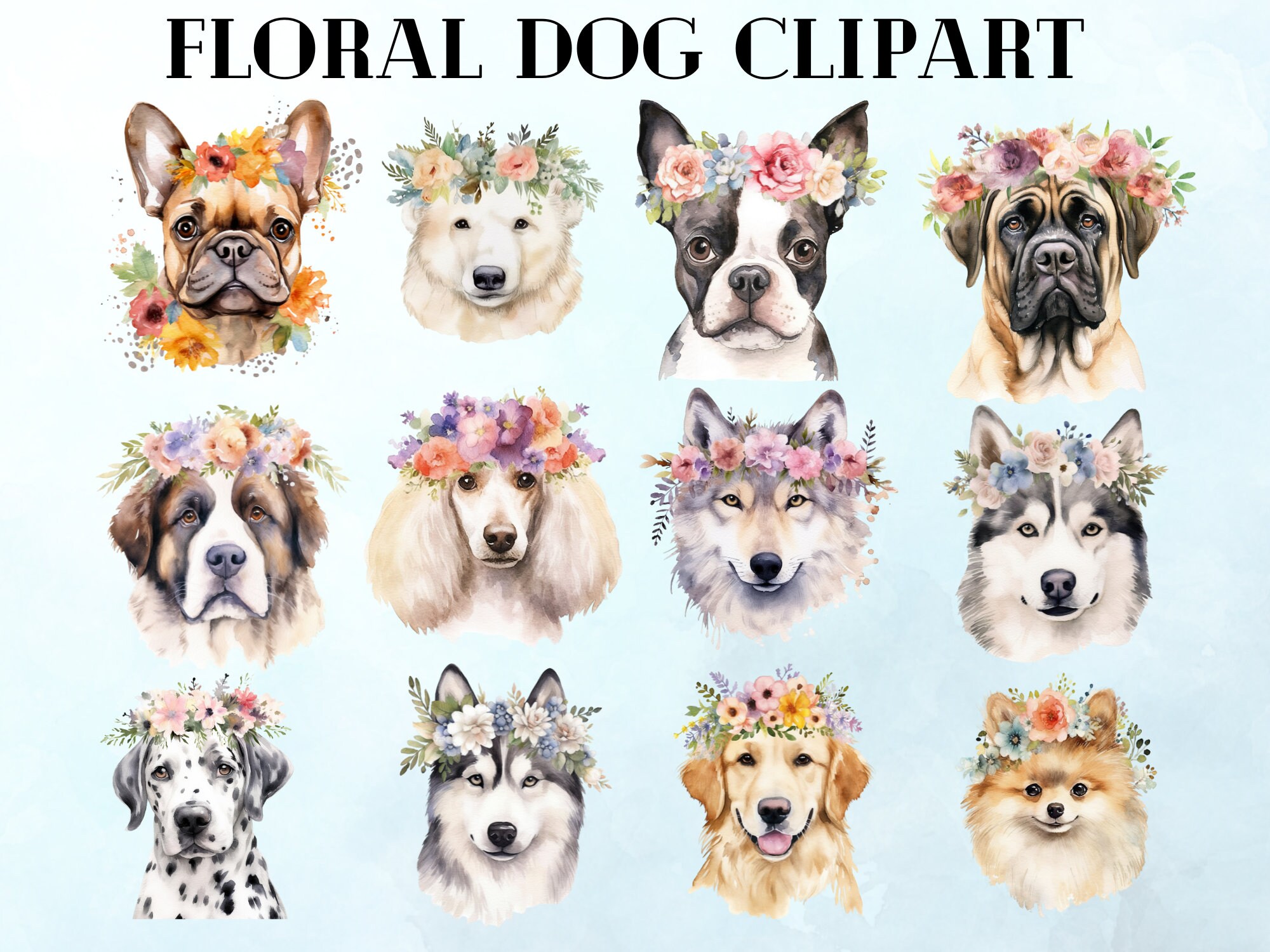 Floral Dog Clipart floral Dog Png floral Dog Dog Clipart - Etsy
