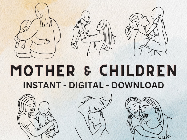 Mother & Child Line Art Svg\ Mum and Baby Line Drawing\ Line Digital ...