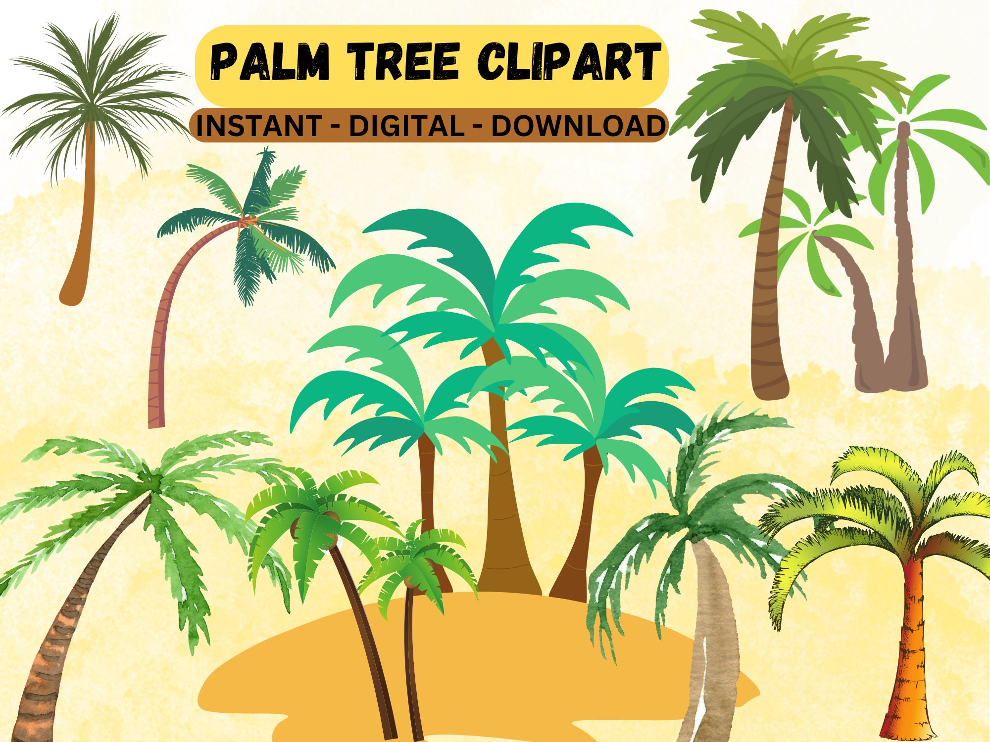 Palm Tree Watercolor Clipart Coconut Trees Clipart Tropical Trees ...