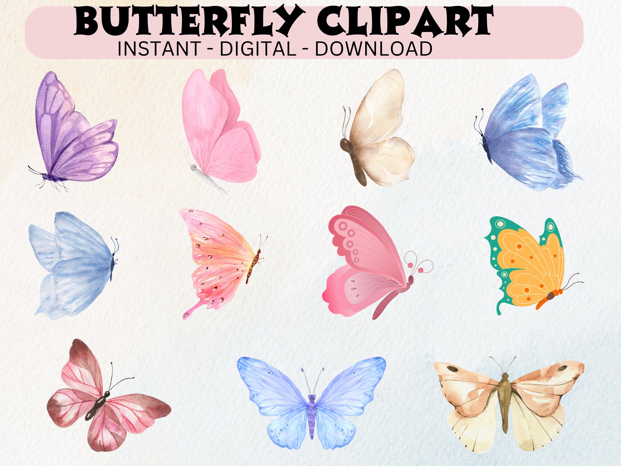 Butterfly Clipart PNG Spring Wings Clip Art Digital - Etsy