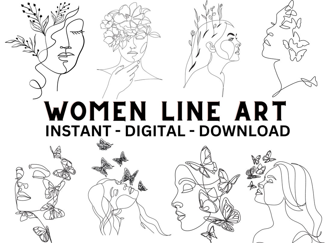 Line Art Women Svg Bundle , Women Floral Line Art Svg , Women Face Svg ...