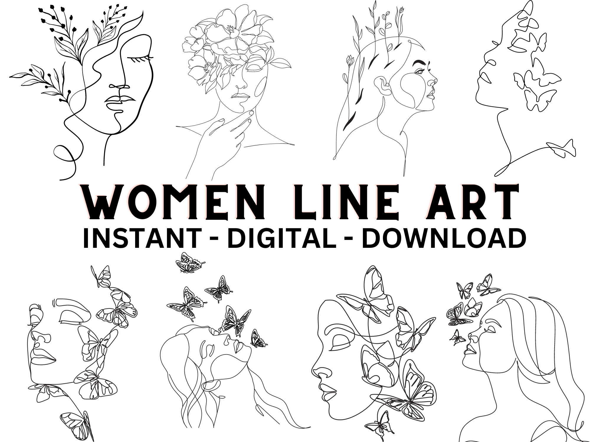 Line Art Women Svg Bundle , Women Floral Line Art Svg , Women Face Svg ...