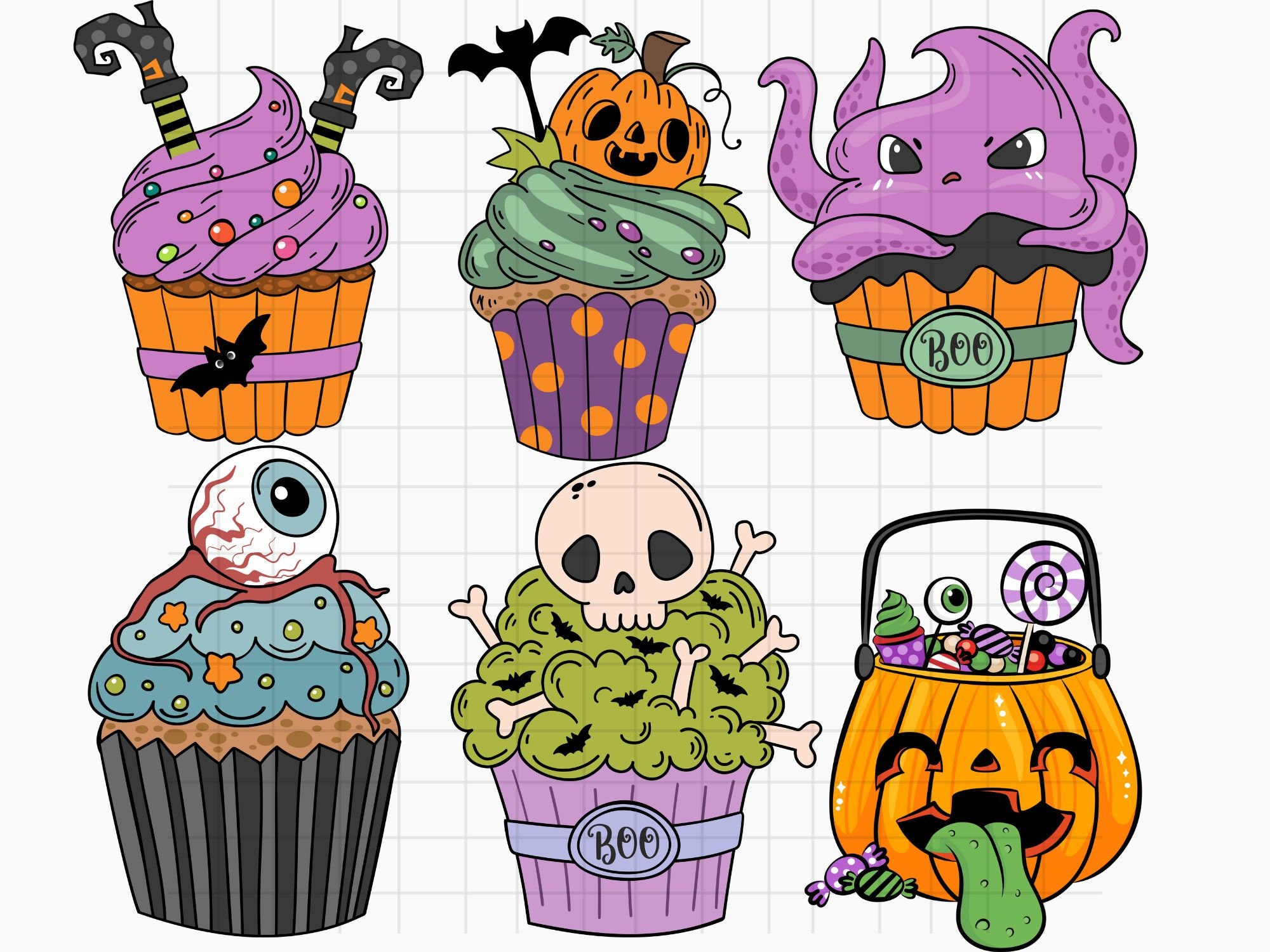Halloween Cupcake Clipart SVG\ Cup Cake Clipart SVG DXF\ Silhouette ...