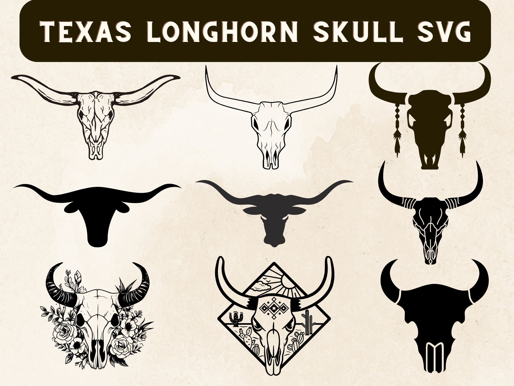 Texas Longhorn Skull SVG, Longhorn Bull Skull SVG, Hand Drawn Skull SVG ...