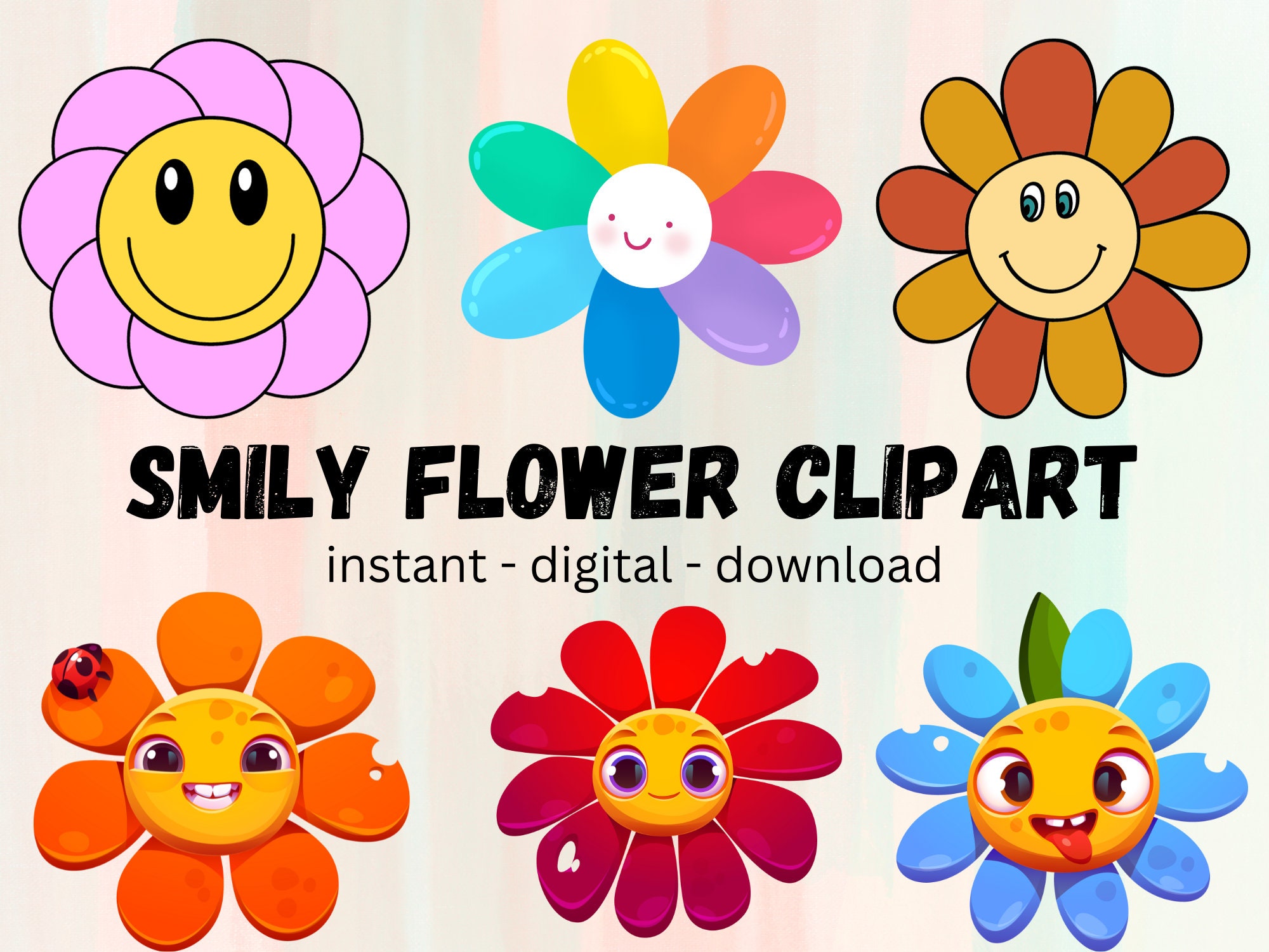 Watercolor Smiley Flowers Clipart, Retro Groovy Png, Smiley Flowers Png ...