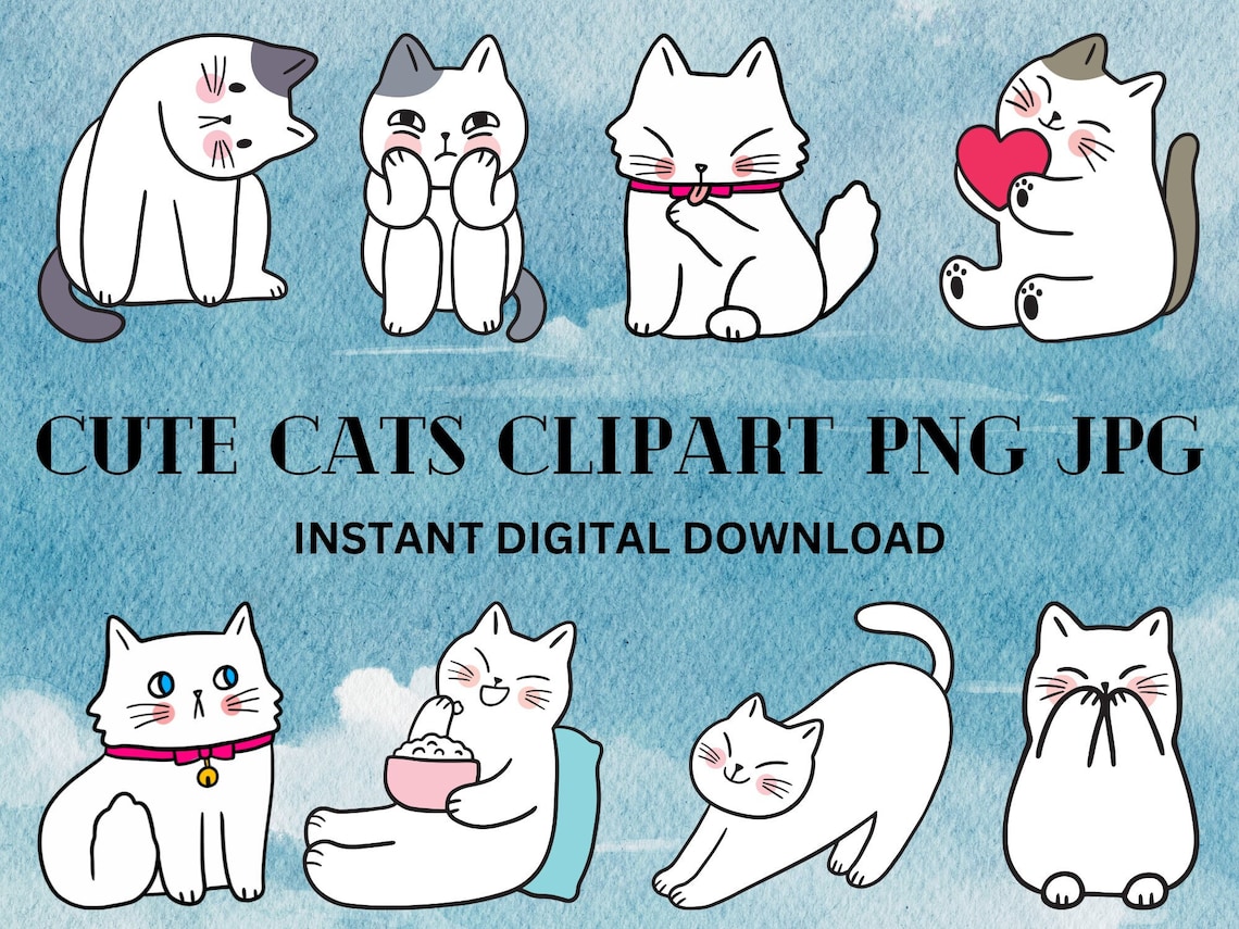Cute Cats Clipart Cute Cats Png Clipart Cute Cats Digital - Etsy