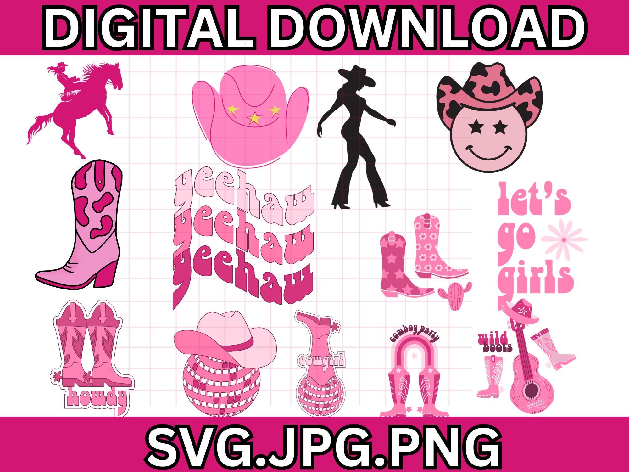 Cowgirl Svg Bundle\ Cowgirl Hat Svg\ Cowgirl Boots Svg\ Cow Skull Svg ...