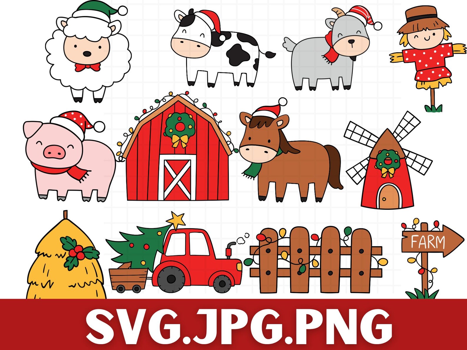 Christmas Farm Clipart\ Farm Clipart\ Farm Animal Clipart\ Christmas ...