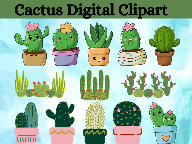 Cactus Digital Clipart ,cactus Svg Bundle ,succulent Svg Png ,cactus ...