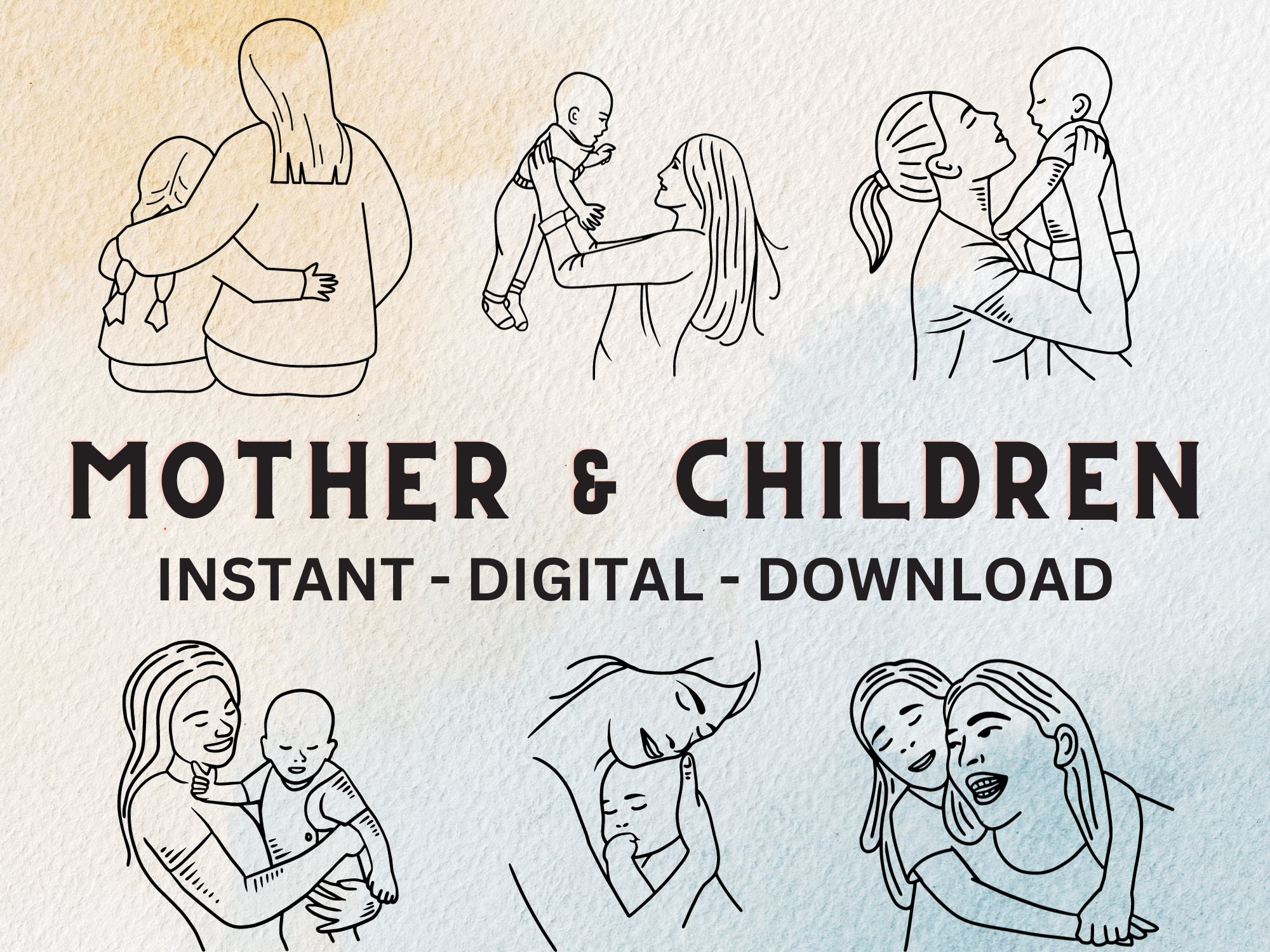 Mother & Child Line Art Svg\ Mum and Baby Line Drawing\ Line Digital ...