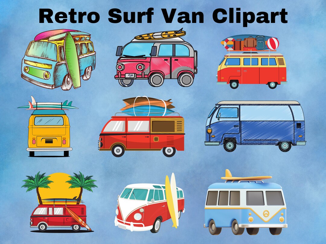 Retro Surf Van Clipart ,van Png Clipart, Surf Van Art ,summer Clipart ...