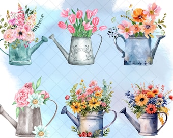 Watercolor Floral Watering Can Clipart Bundle Floral Watering Can ...