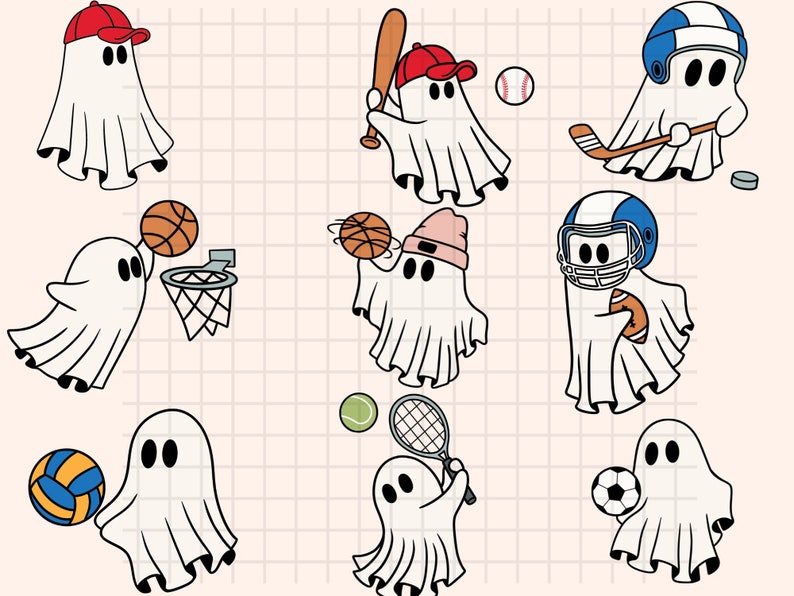 Sport Cute Ghost SVG Bundle\ Boo Svg\ Halloween Svg\ Files for Cricut\ Silhouette\ Instant ...