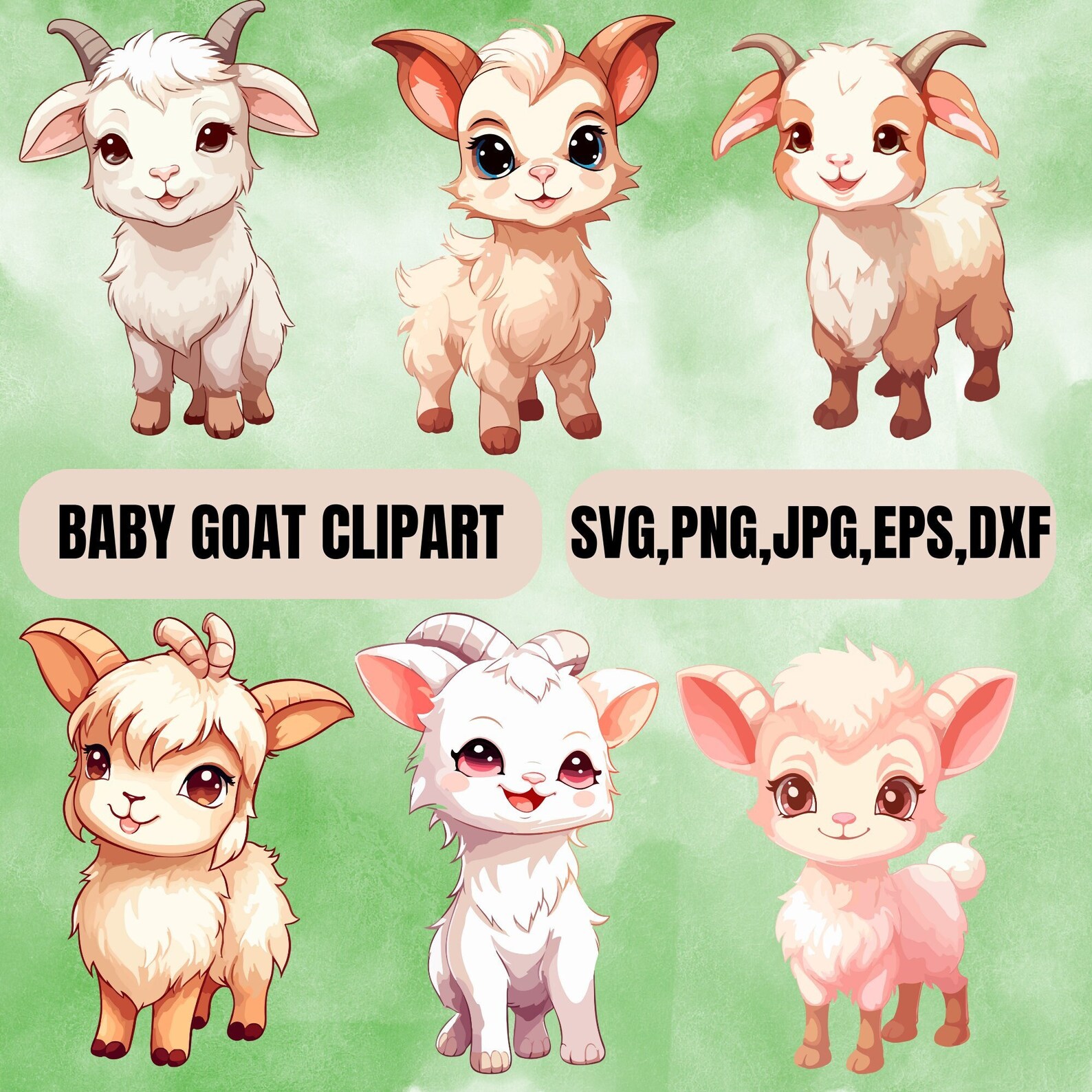 Baby Goat Clipart , Beautiful Baby Goat Digital Bundle , Baby Goat Svg ...