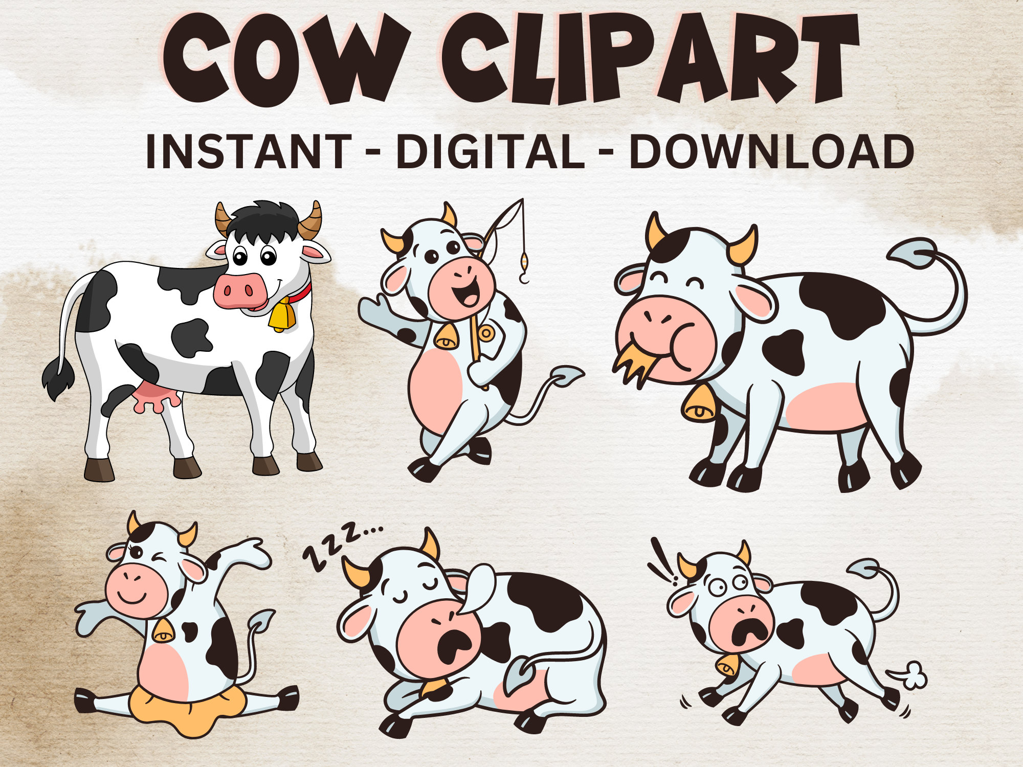 Cow Clipart Bundle Cute Farm Animals Clipart Farm Animals PNG Animals ...