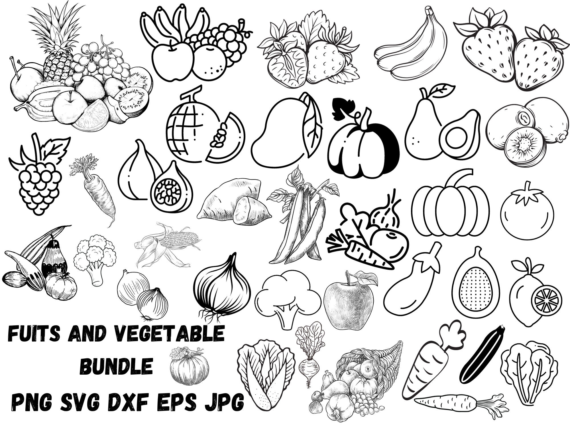 Fruit and Vegetable Clipart , Fruit and Vegetable Svg Bundle , Best ...