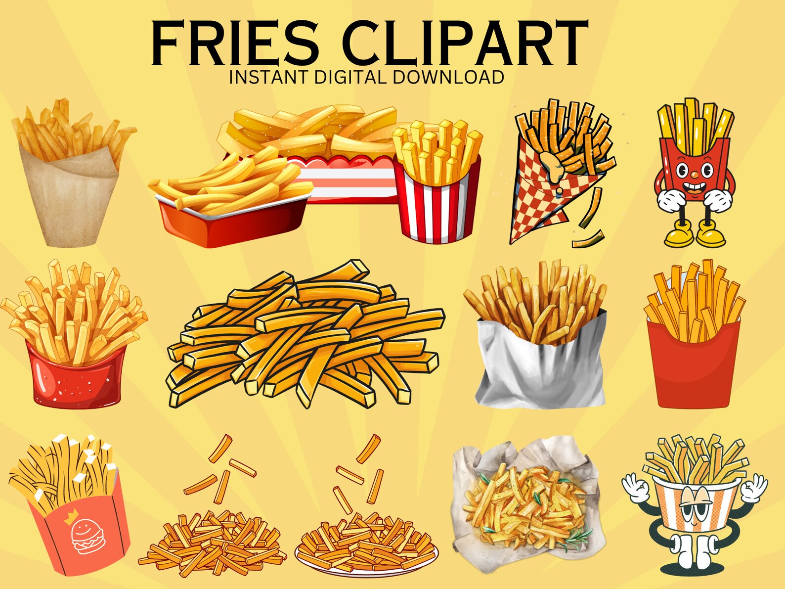 French Fries Clipart ,fries Clipart Bundle ,fries Png ,fast Food ...
