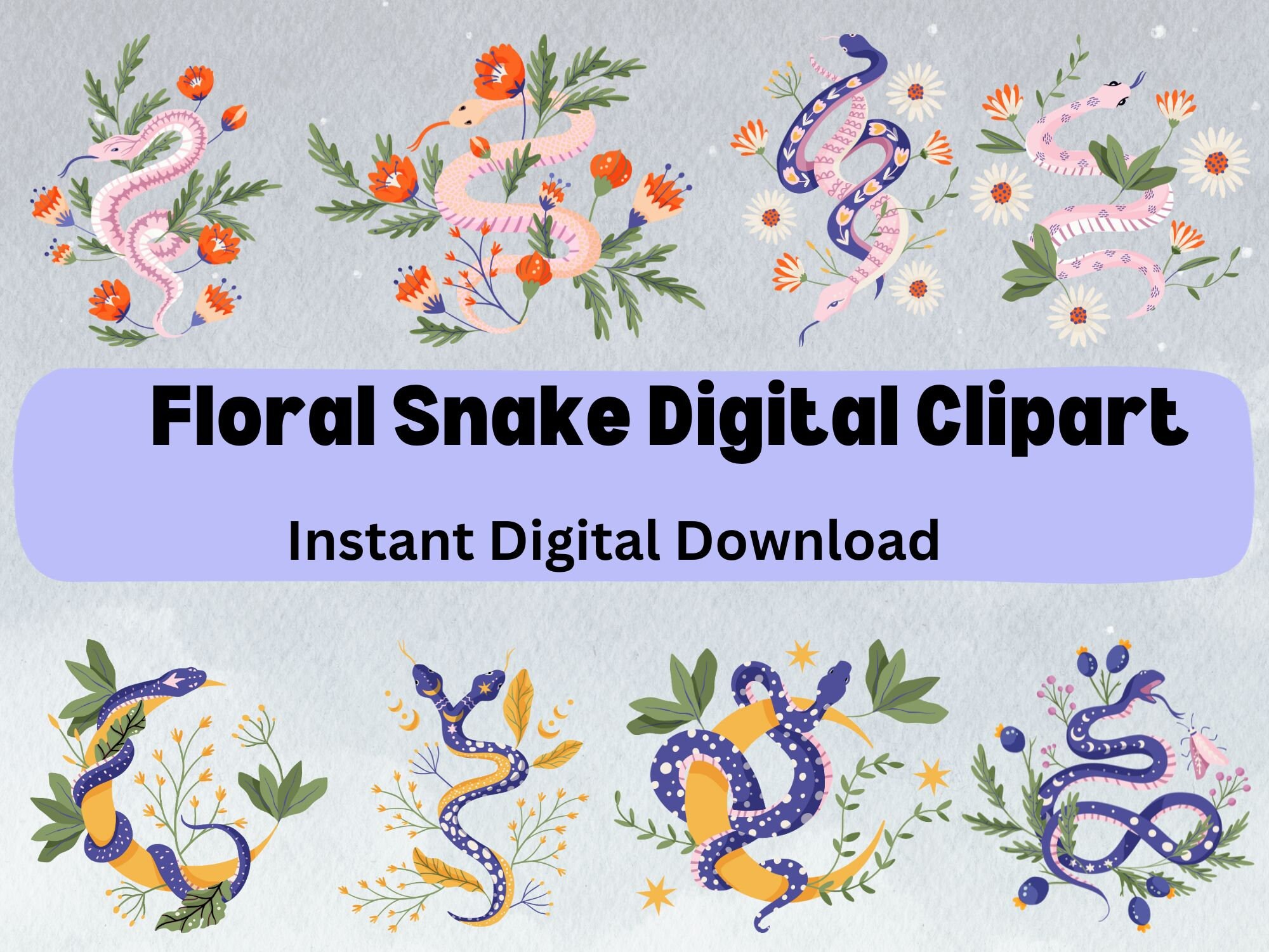 Floral Snake Digital Clipart floral Snake Svg Bundle floral - Etsy