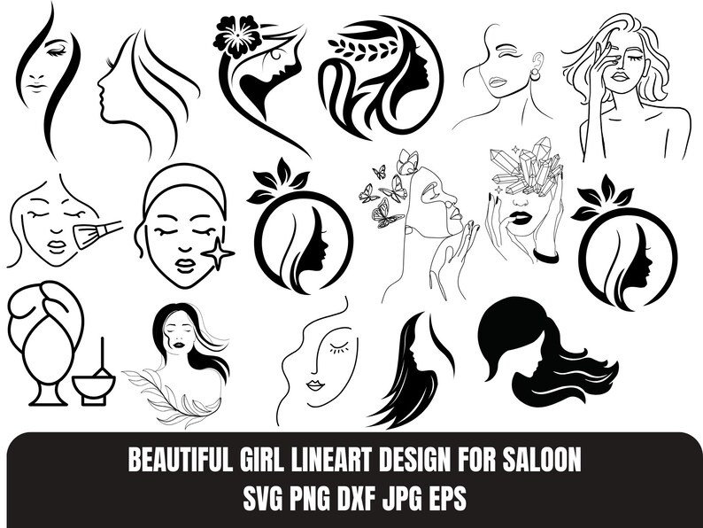 Beautiful Girl Clipart , Beauty Girl Svg Bundle , Girl Line Art Png ...
