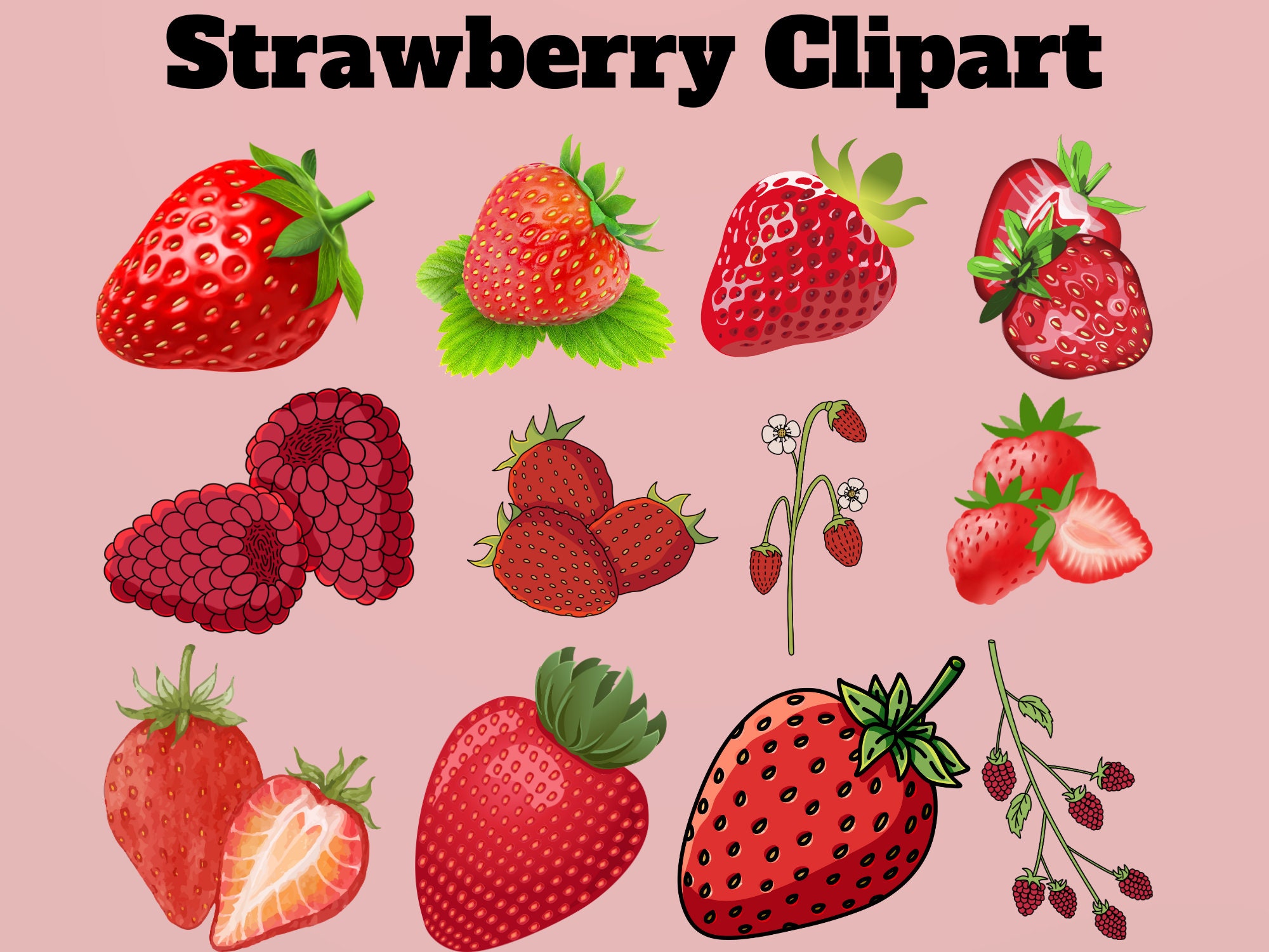Watercolor Strawberry Clipart Sweets Clipart Strawberry Farm - Etsy
