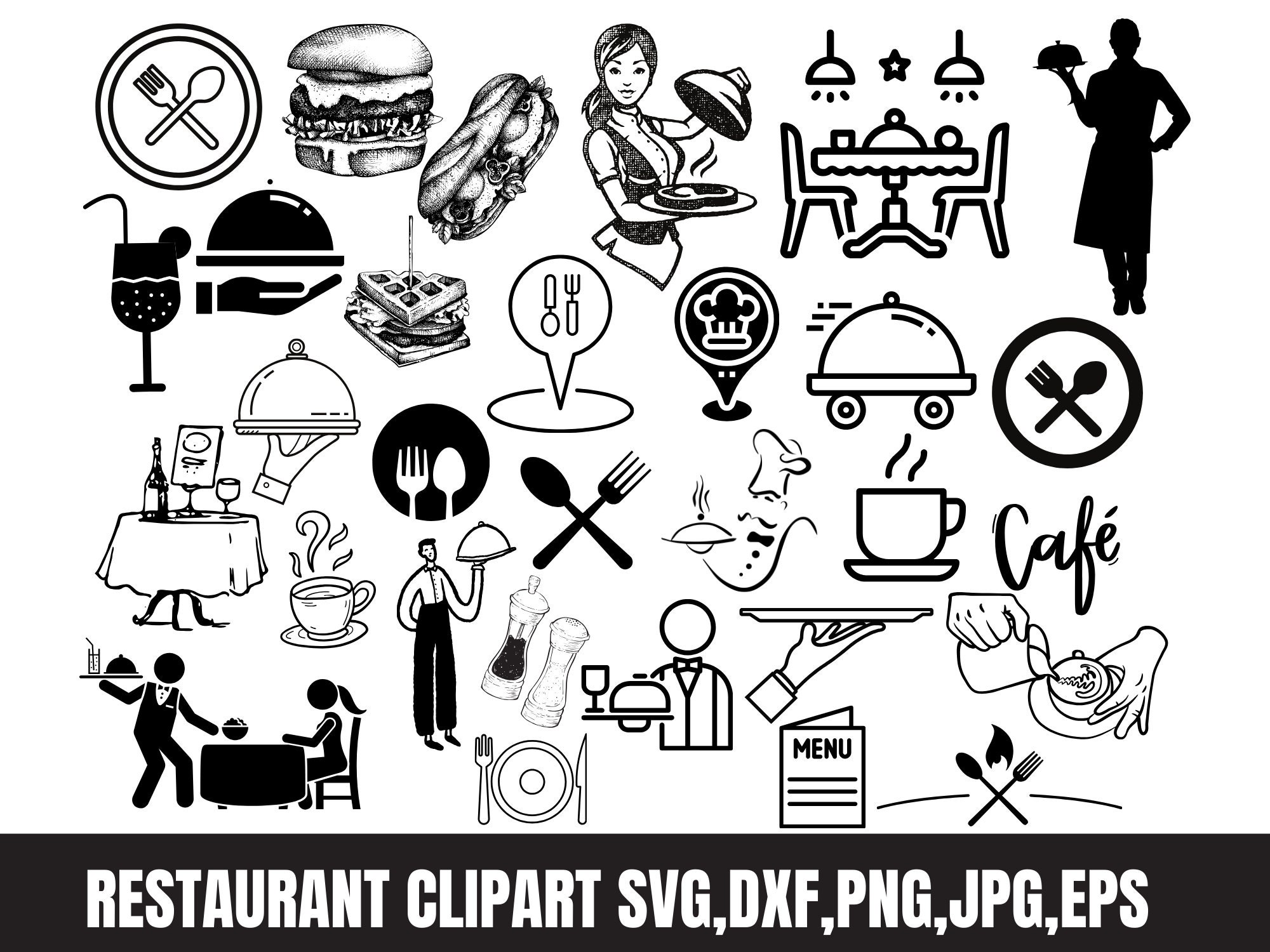 Restaurant Svg Bundle , Restaurant Clipart Png ,restaurant Spilt Svg ...