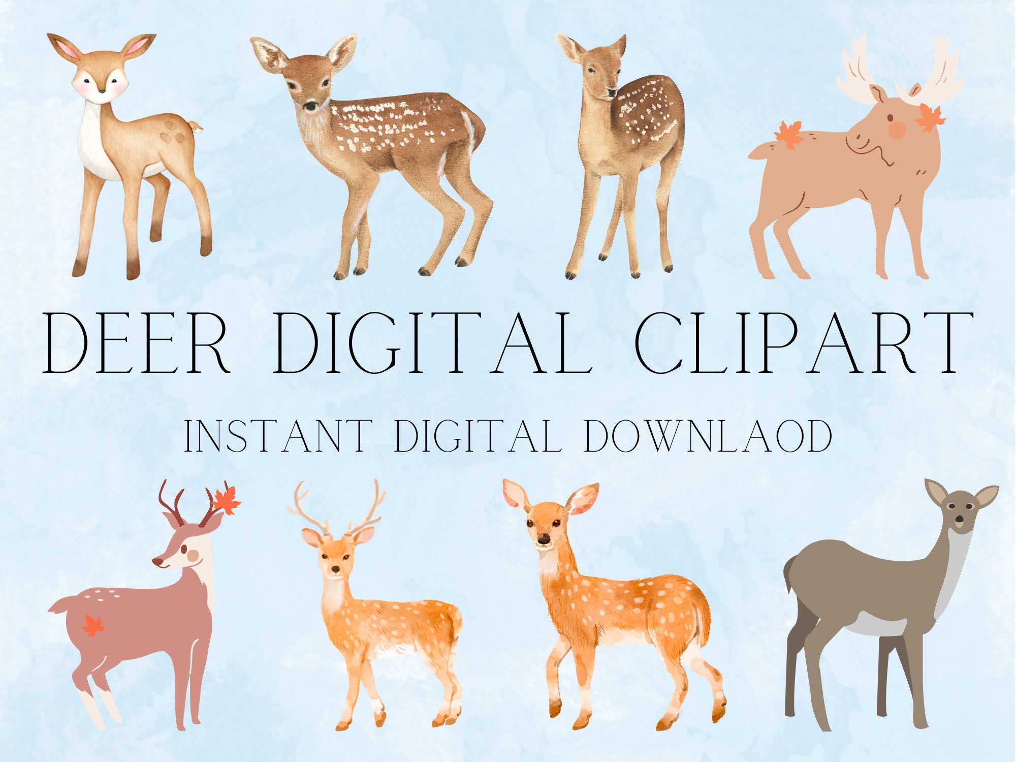Woodland Animals Clipart Watercolor Woodlands Clipart Deer - Etsy