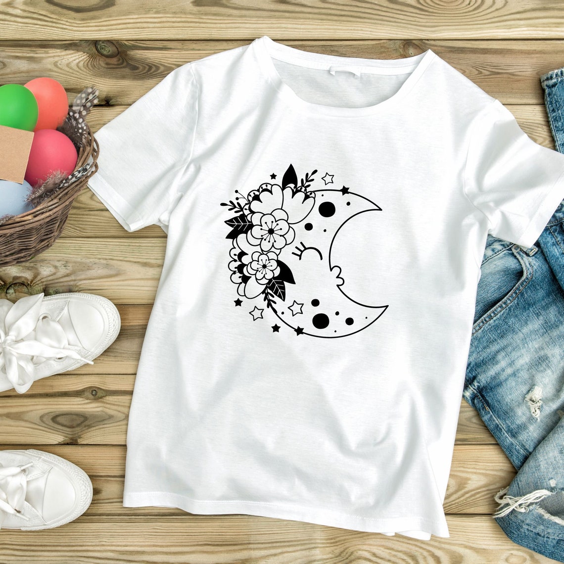 Flower Moon SVG File Floral Moon SVG Moon Phases Svg Cut - Etsy