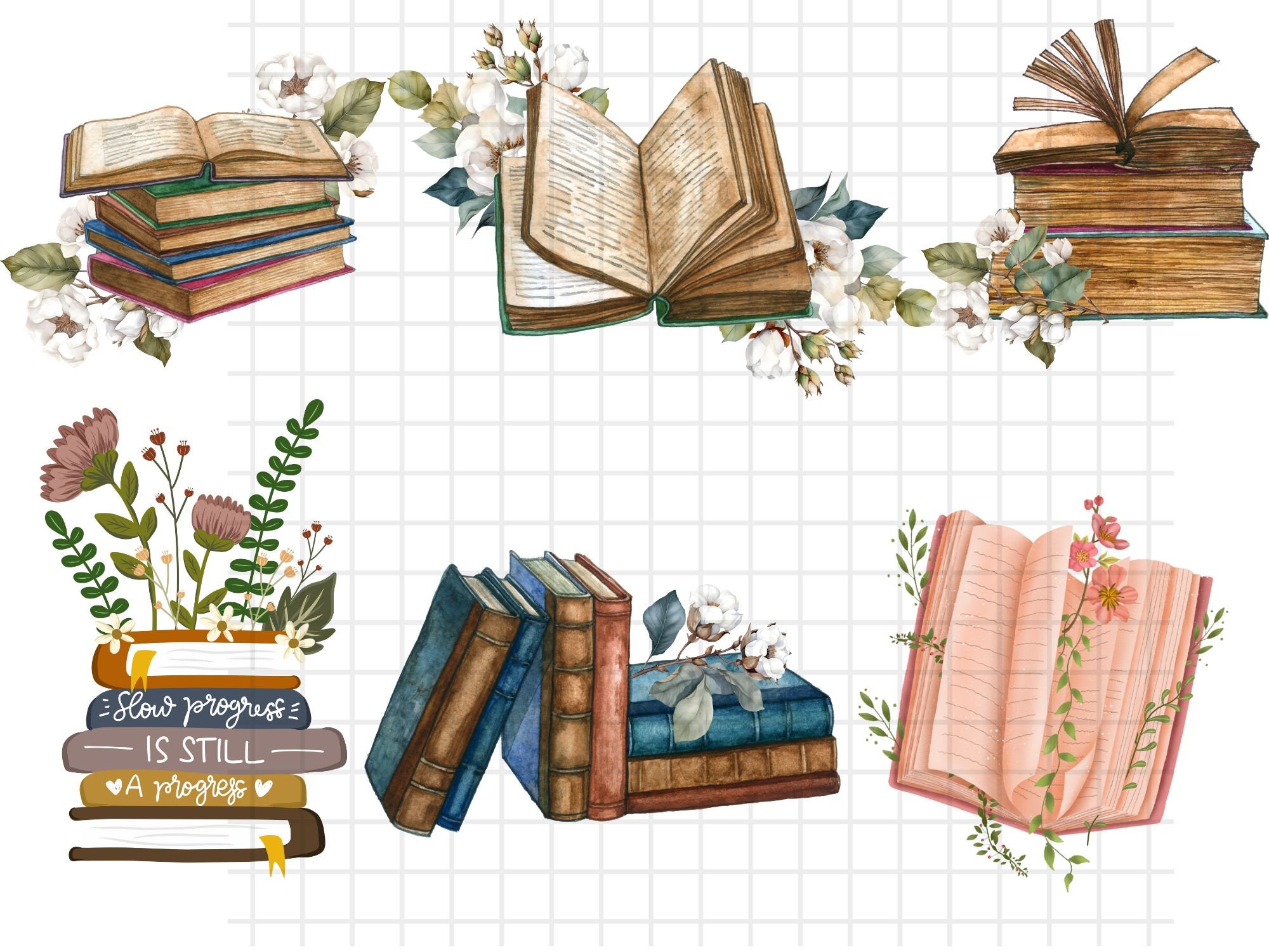 Watercolor Books Clipart\ Digital Png Books\ Book Graphics for Instant ...