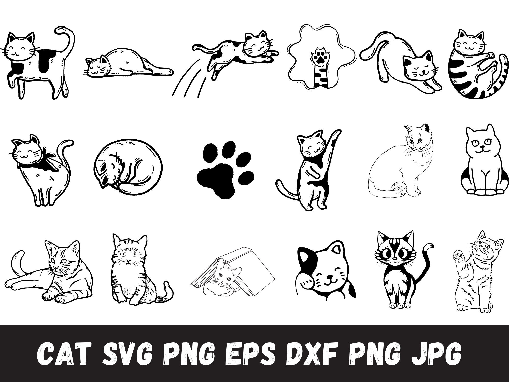 Cat Svg Bundle, Cute Cat Svg, Cat Head Svg, Cat Silhouette, Cat Cut ...