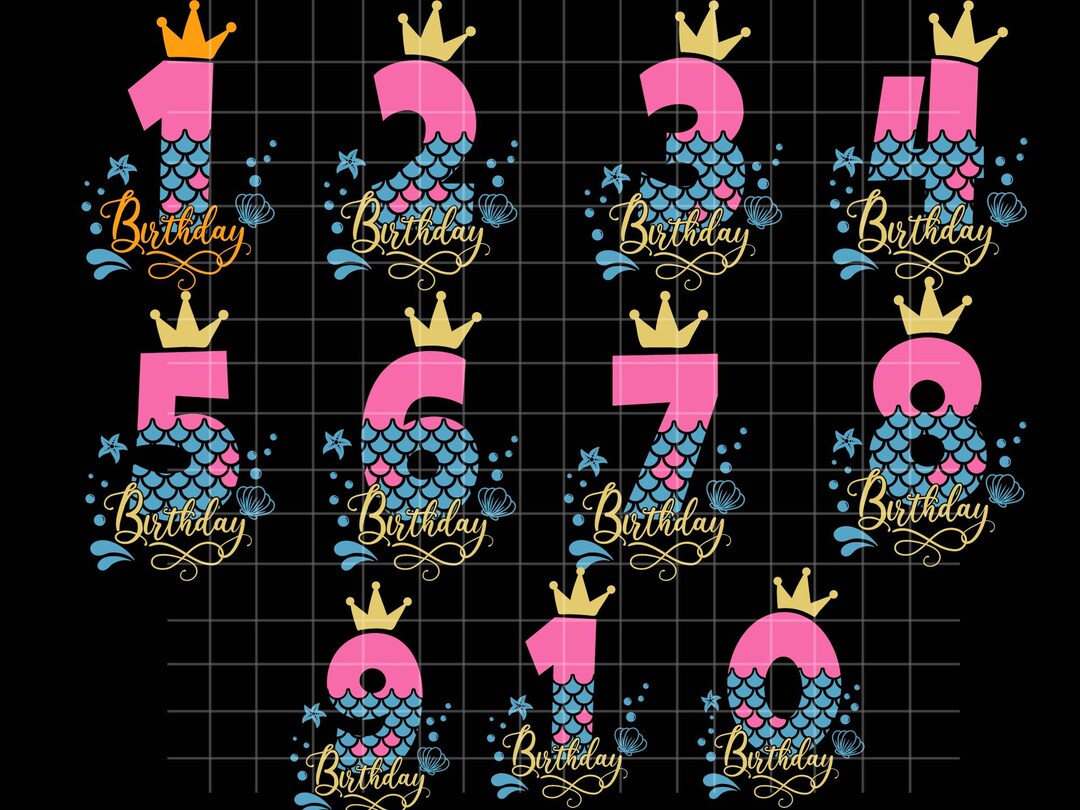 Mermaid Numbers 0-9 Svg\ Mermaid Birthday Svg\ First Mermaid Birthday ...