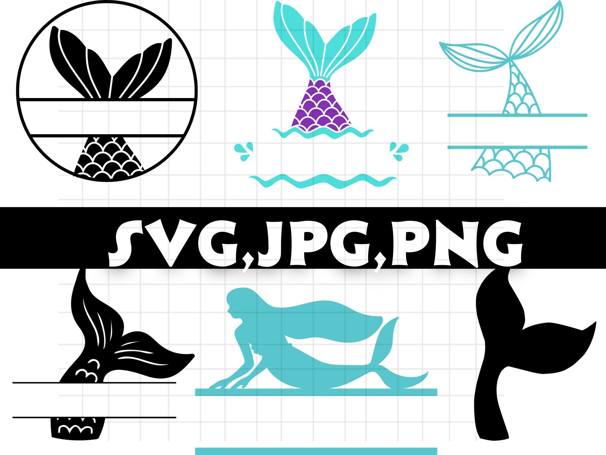 Mermaid Tail Split Monogram SVG\ Mermaid Tail SVG Png\ Mermaid Scales ...